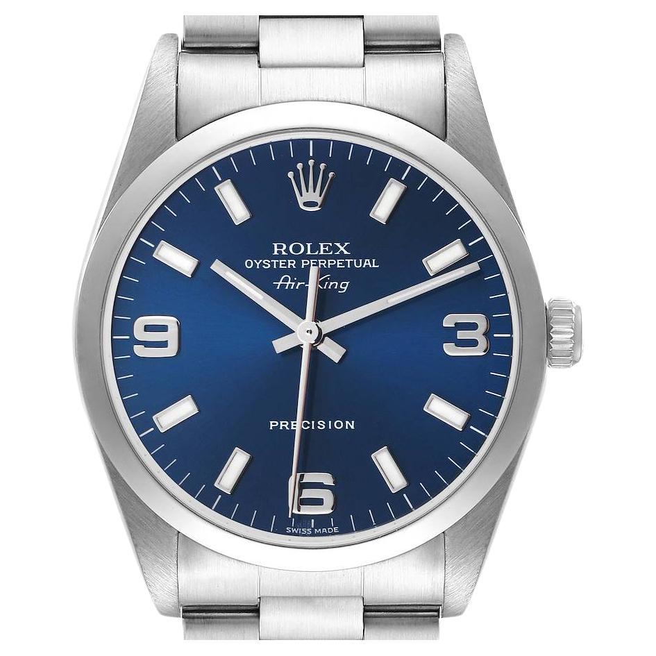 Rolex Air King Blue Dial Domed Bezel Steel Mens Watch 14000 at 1stDibs