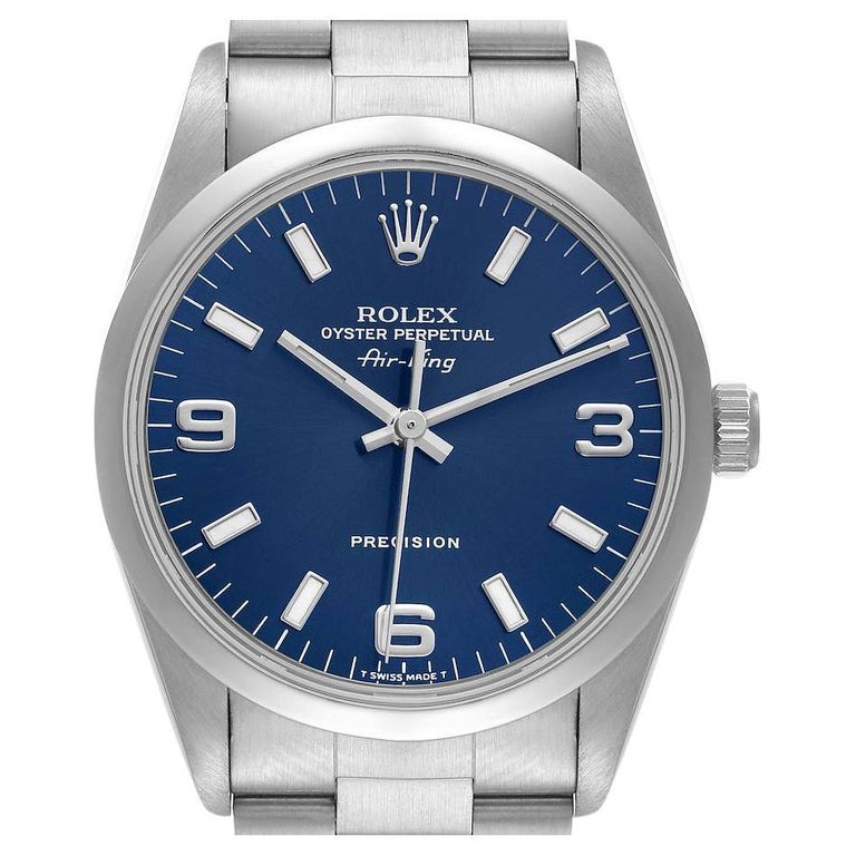 Rolex Air King Blue Dial Domed Bezel Steel Mens Watch 14000 For Sale at ...