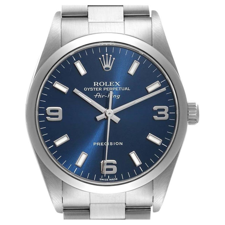 Rolex Air King Blue Dial Domed Bezel Steel Mens Watch 14000 For Sale at ...