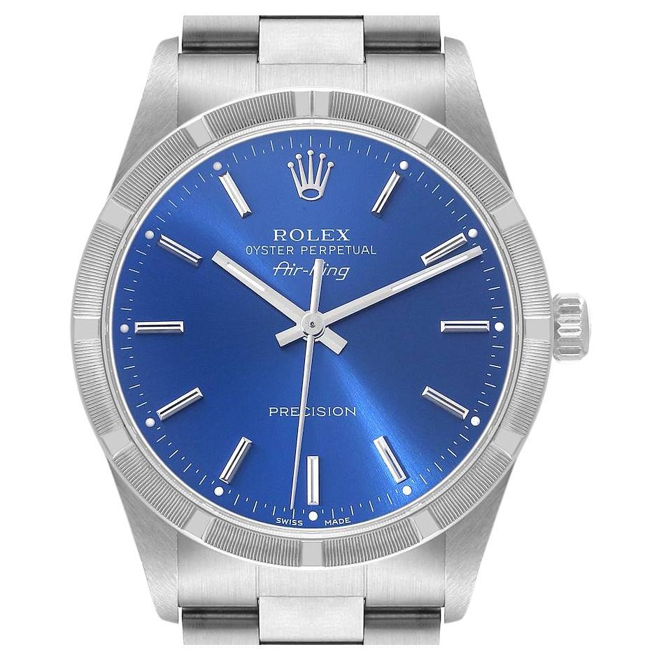 Rolex Air King Blue Dial Engine Turned Bezel Mens Watch 14010 Box ...