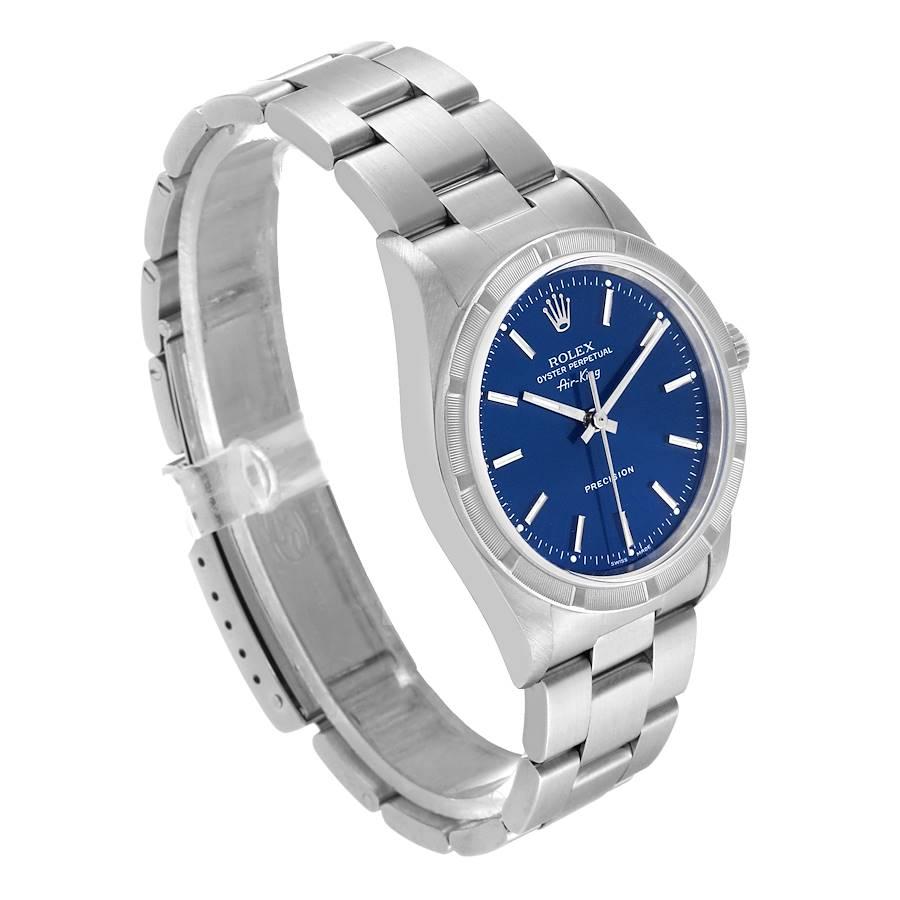 Rolex Air King 34mm Blue Dial Engine Turned Bezel Steel Mens Watch ...