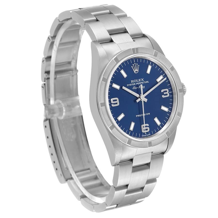Rolex Air King Blue Dial Engine Turned Bezel Steel Mens Watch 14010 at ...