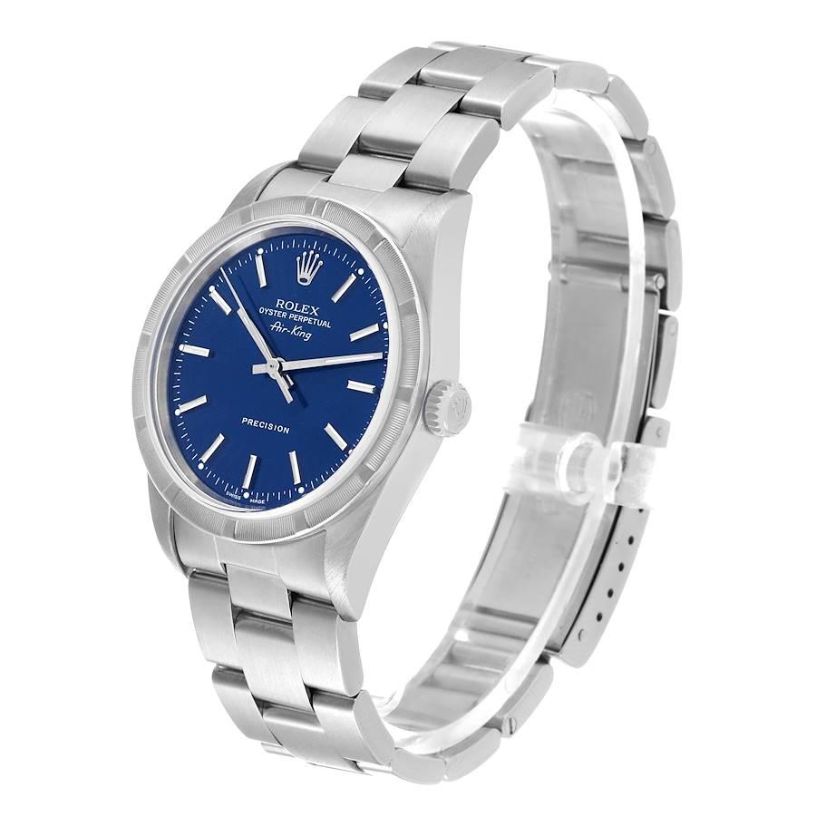 Rolex Air King 34mm Blue Dial Engine Turned Bezel Steel Mens Watch ...