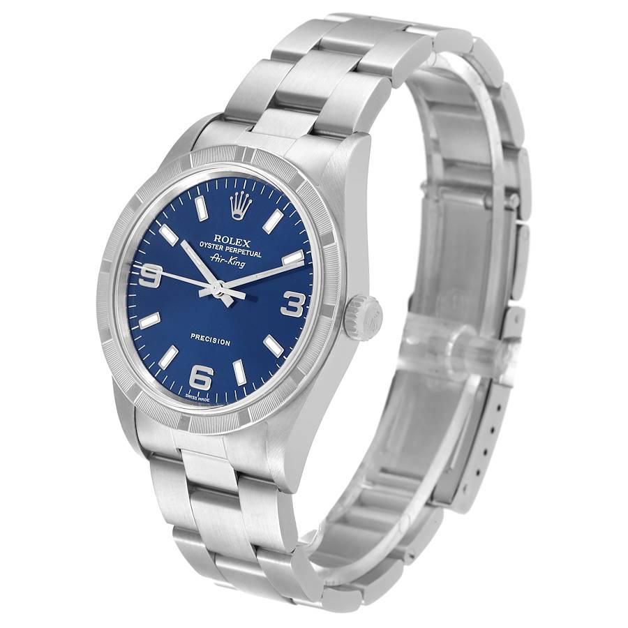 Rolex Air King Blue Dial Engine Turned Bezel Steel Mens Watch 14010 at ...