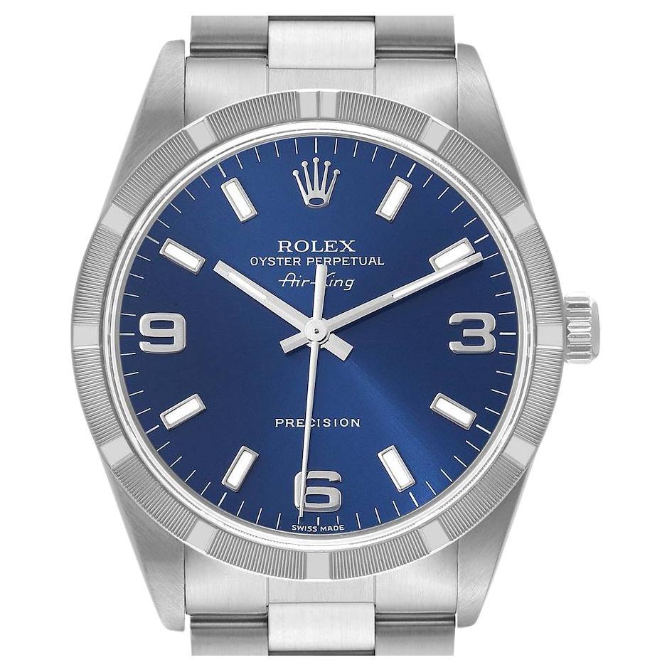 Rolex Air King Blue Dial Engine Turned Bezel Steel Mens Watch 14010 at ...