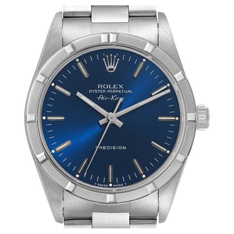 Rolex Air King Blue Dial Oyster Bracelet Mens Watch 14010 at 1stDibs