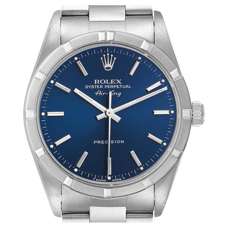 Rolex Air King Blue Dial Oyster Bracelet Mens Watch 14010 at 1stDibs
