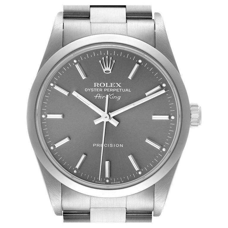 Rolex Air King 34mm Grey Dial Smooth Bezel Steel Mens Watch 14000 at ...