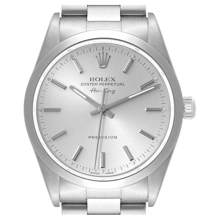 Rolex Air King 34mm Silver Dial Smooth Bezel Steel Mens Watch 14000 Box ...