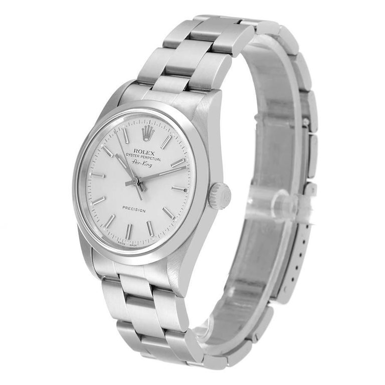 Rolex Air King Silver Dial Smooth Bezel Steel Mens Watch 14000 at 1stDibs