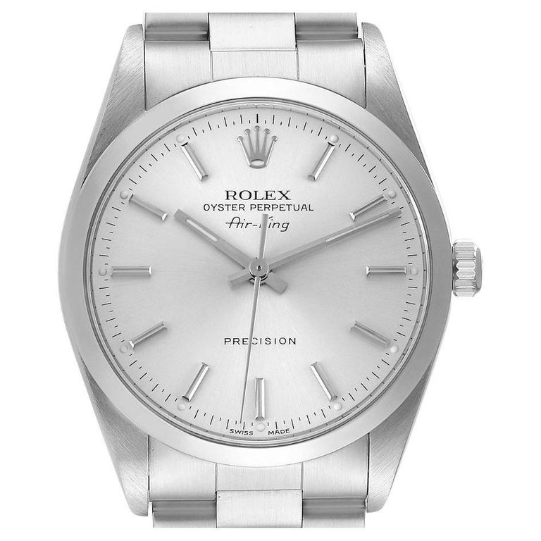 Rolex Air King 34mm Silver Dial Smooth Bezel Steel Mens Watch 14000 For ...