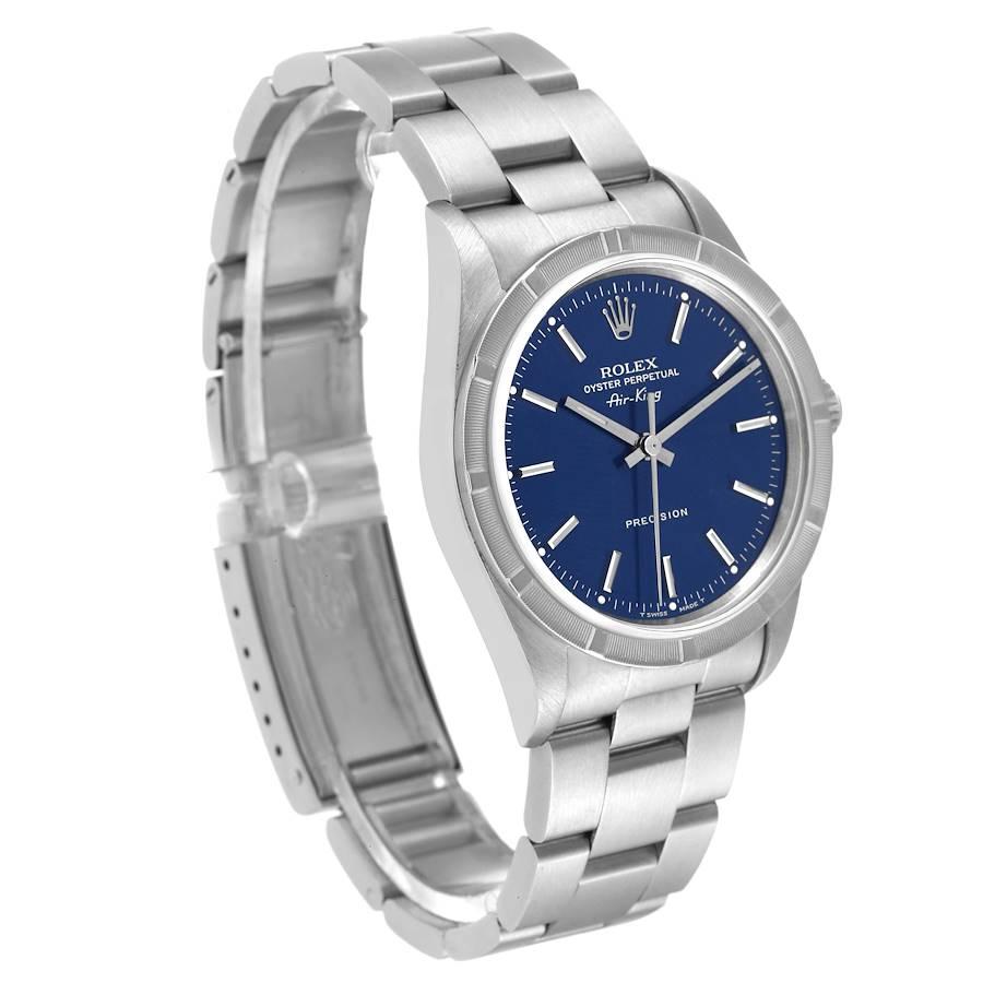 Rolex Air King Blue Dial Engine Turned Bezel Steel Mens Watch 14010 at ...