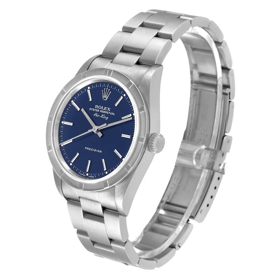 Rolex Air King Blue Dial Engine Turned Bezel Steel Mens Watch 14010 at ...