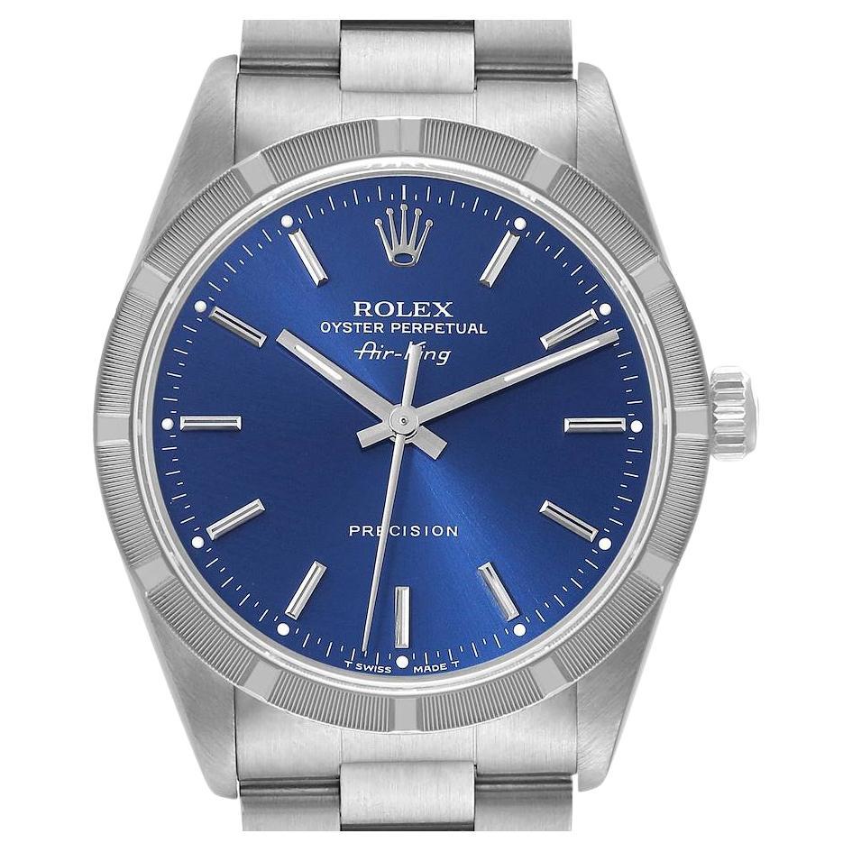 Rolex Air King Blue Dial Engine Turned Bezel Steel Mens Watch 14010 at ...
