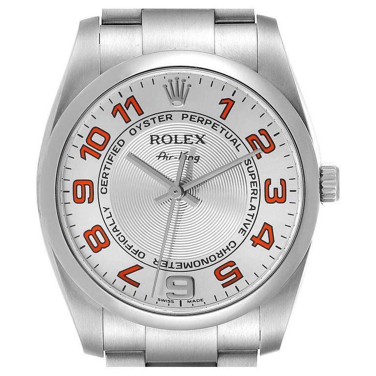 Rolex Air King Concentric Silver Orange Dial Mens Watch 114200 Box Card ...