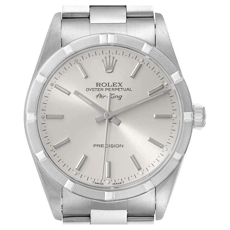 Rolex Air King Silver Dial Engine Turned Bezel Steel Mens Watch 14010 ...