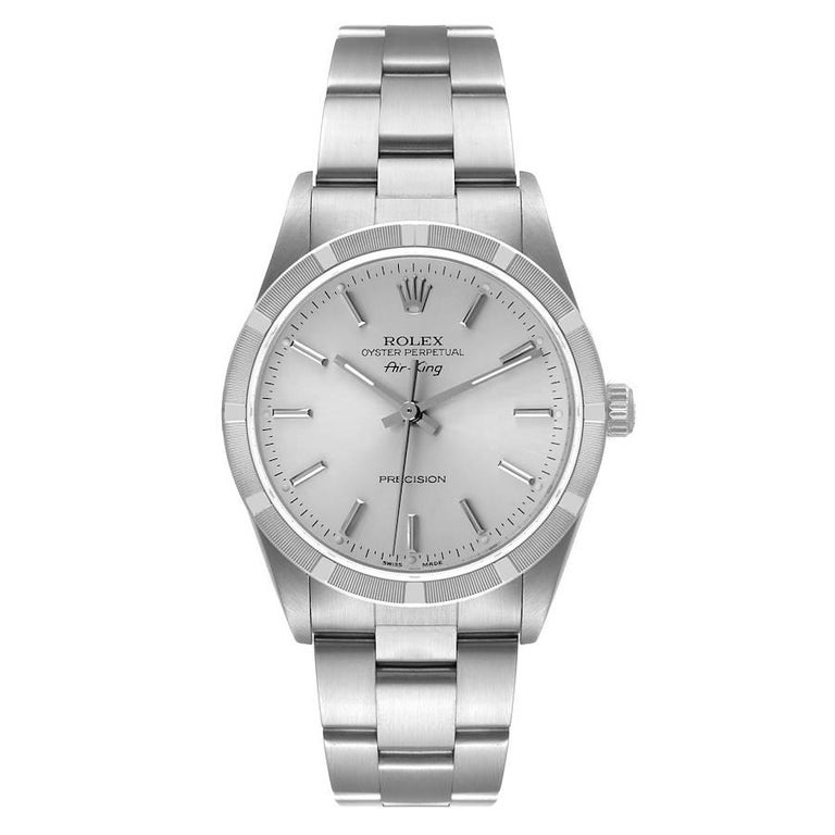 Rolex Air King Silver Dial 34mm Steel Mens Watch 14010 Papers at 1stDibs