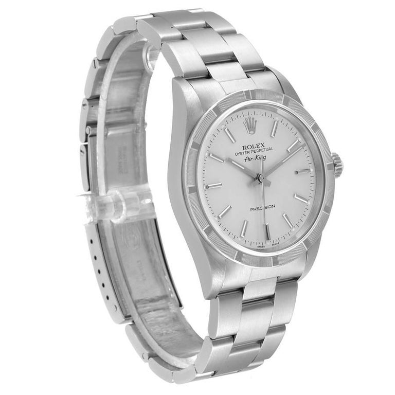 Rolex Air King Silver Dial 34mm Steel Mens Watch 14010 Papers at 1stDibs