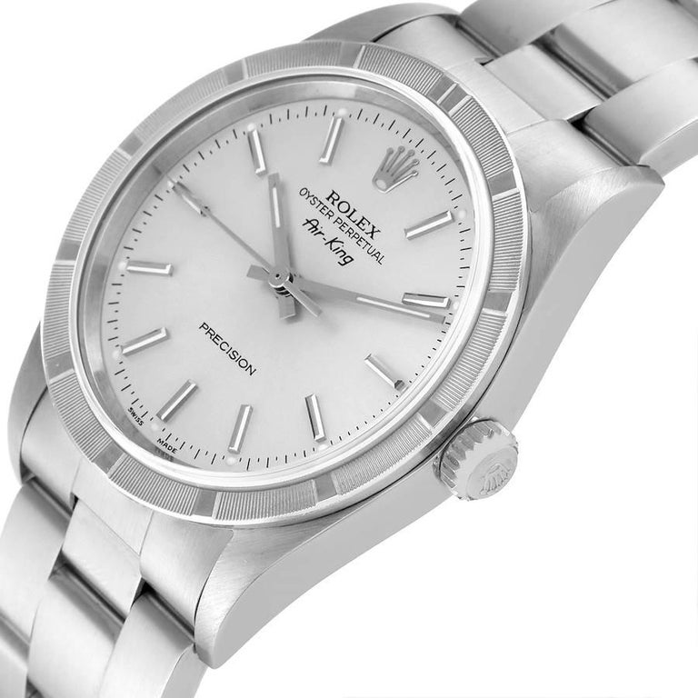 Rolex Air King Silver Dial 34mm Steel Mens Watch 14010 Papers at 1stDibs