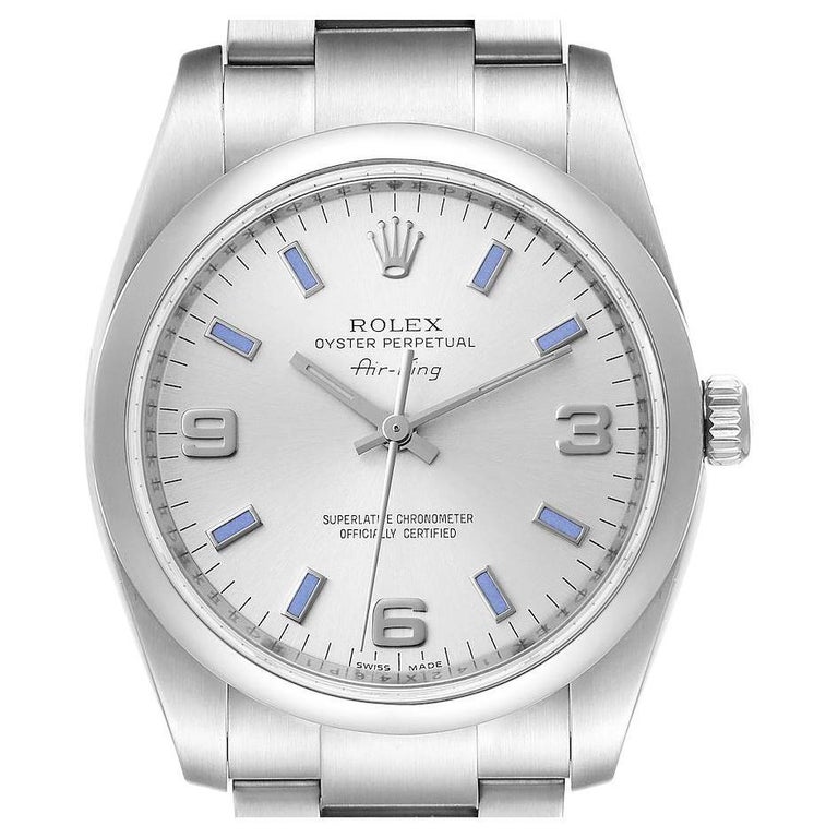 Rolex Air King Silver Dial Blue Hour Markers Steel Mens Watch 114200 ...