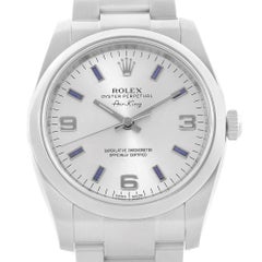 Rolex Air King Silver Dial Blue Index Hour Markers Steel Watch 114200 ...