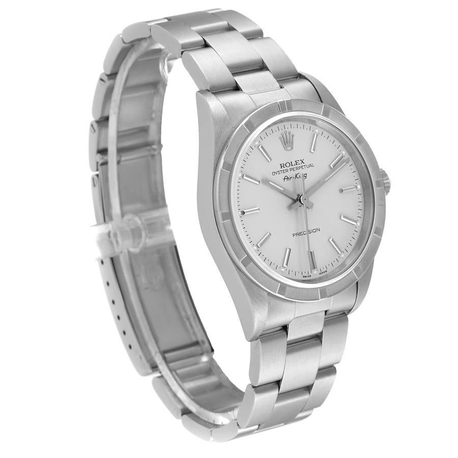 Rolex Air King Silver Dial Engine Turned Bezel Steel Mens Watch 14010 ...