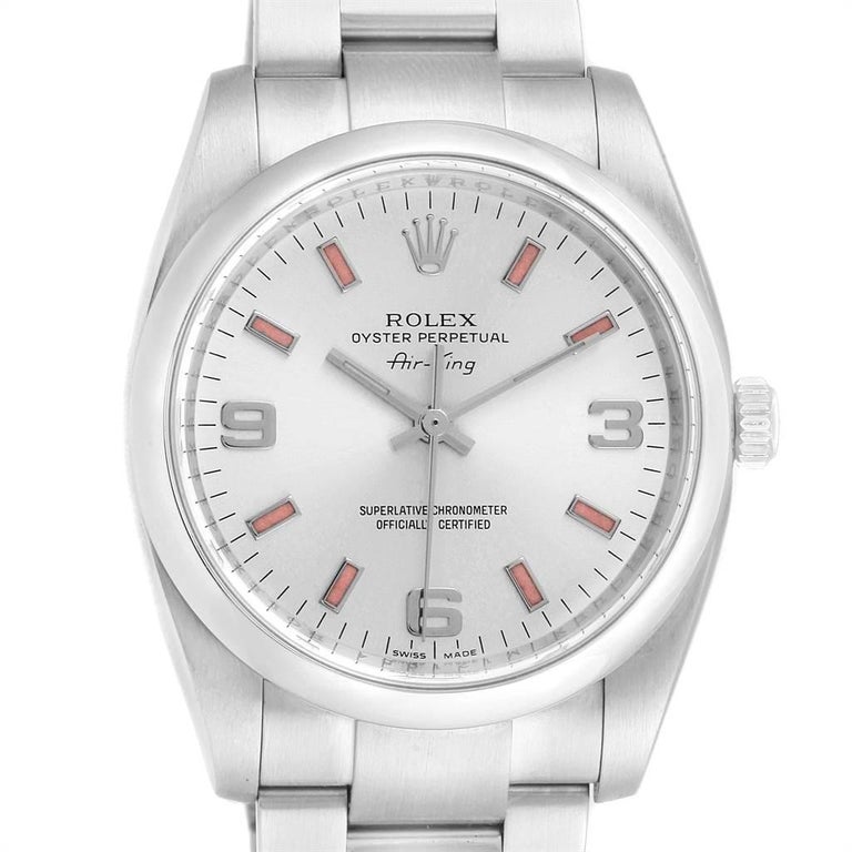 Rolex Air King Silver Dial Pink Index Hour Markers Steel Watch 114200 ...