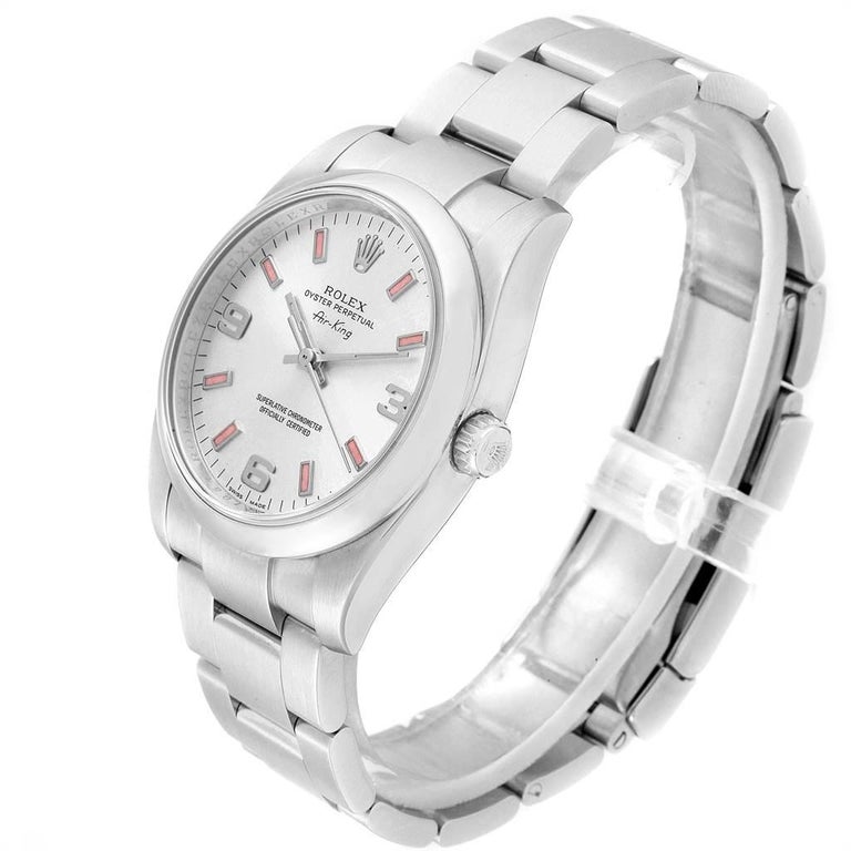 Rolex Air King Silver Dial Pink Index Hour Markers Steel Watch 114200 ...
