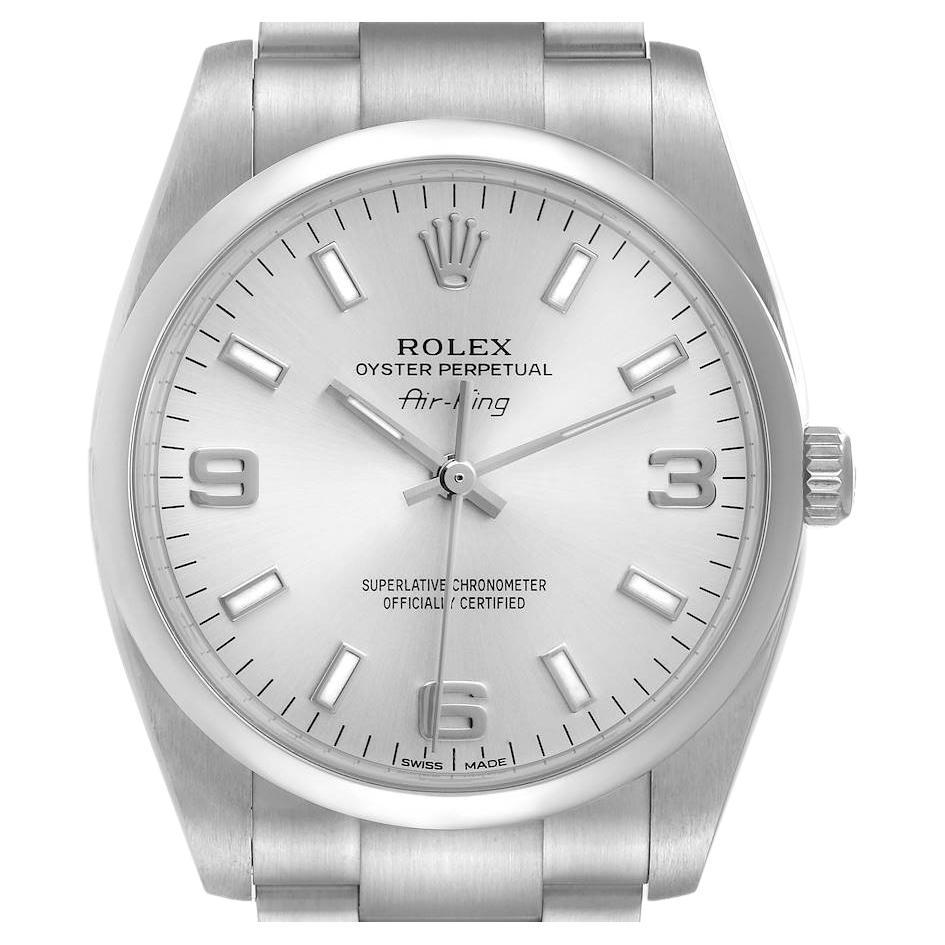 Rolex Air King Date Stainless Steel Silver Linen Dial Vintage Mens ...