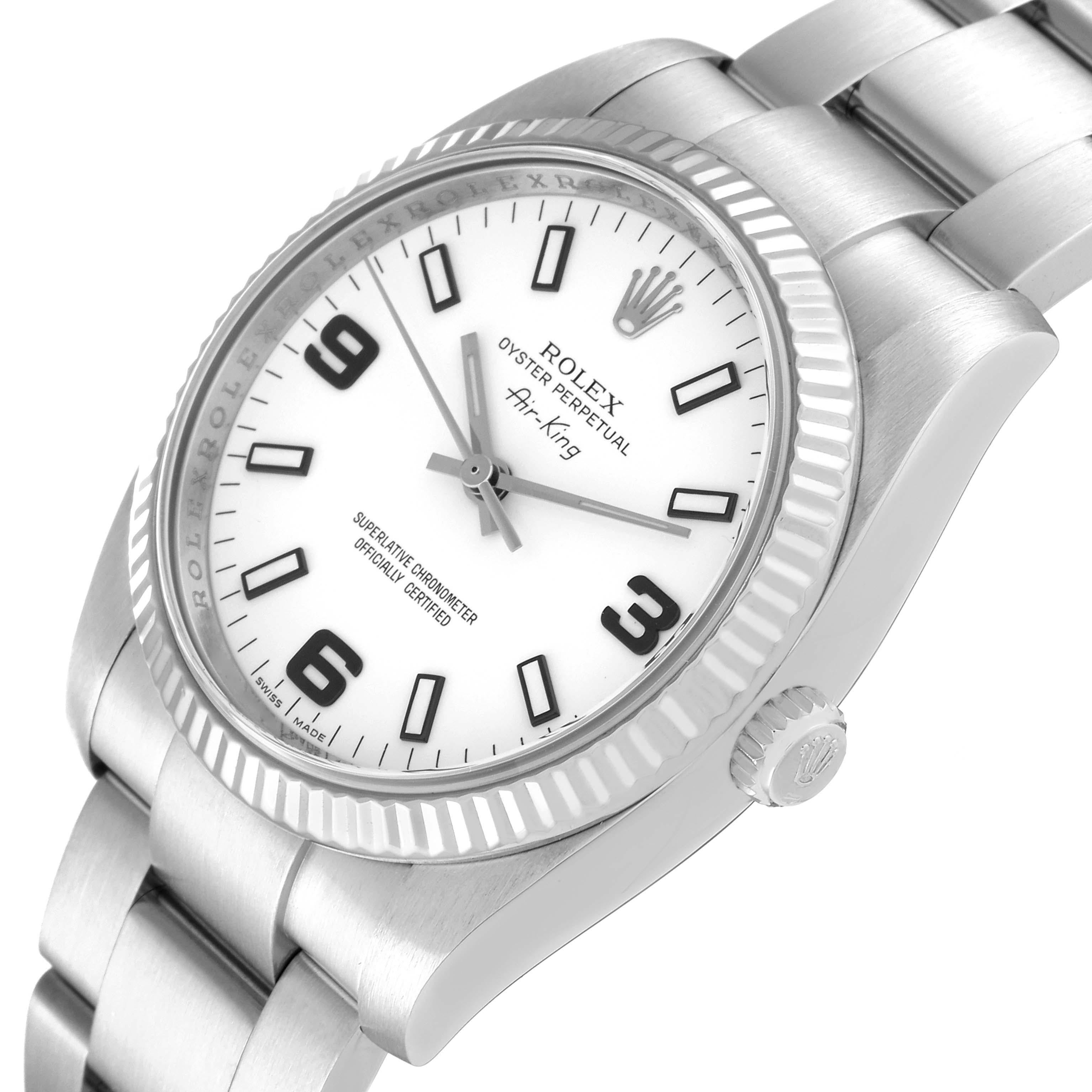 Rolex Air King Steel White Gold Fluted Bezel Mens Watch 114234 Box Card ...
