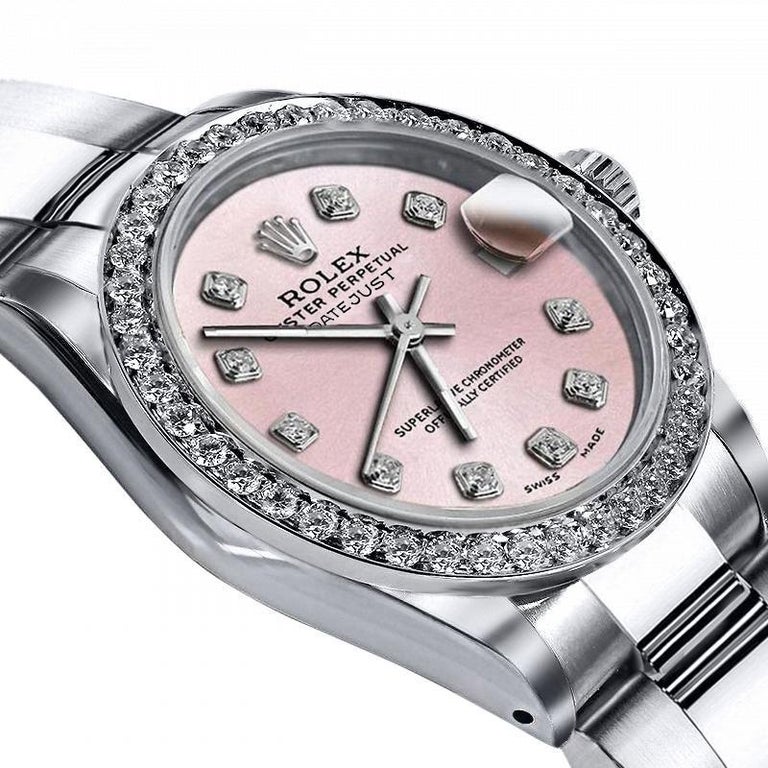 Rolex Baby Light Matte Pink Datejust SS Oyster Bracelet Diamond Bezel ...