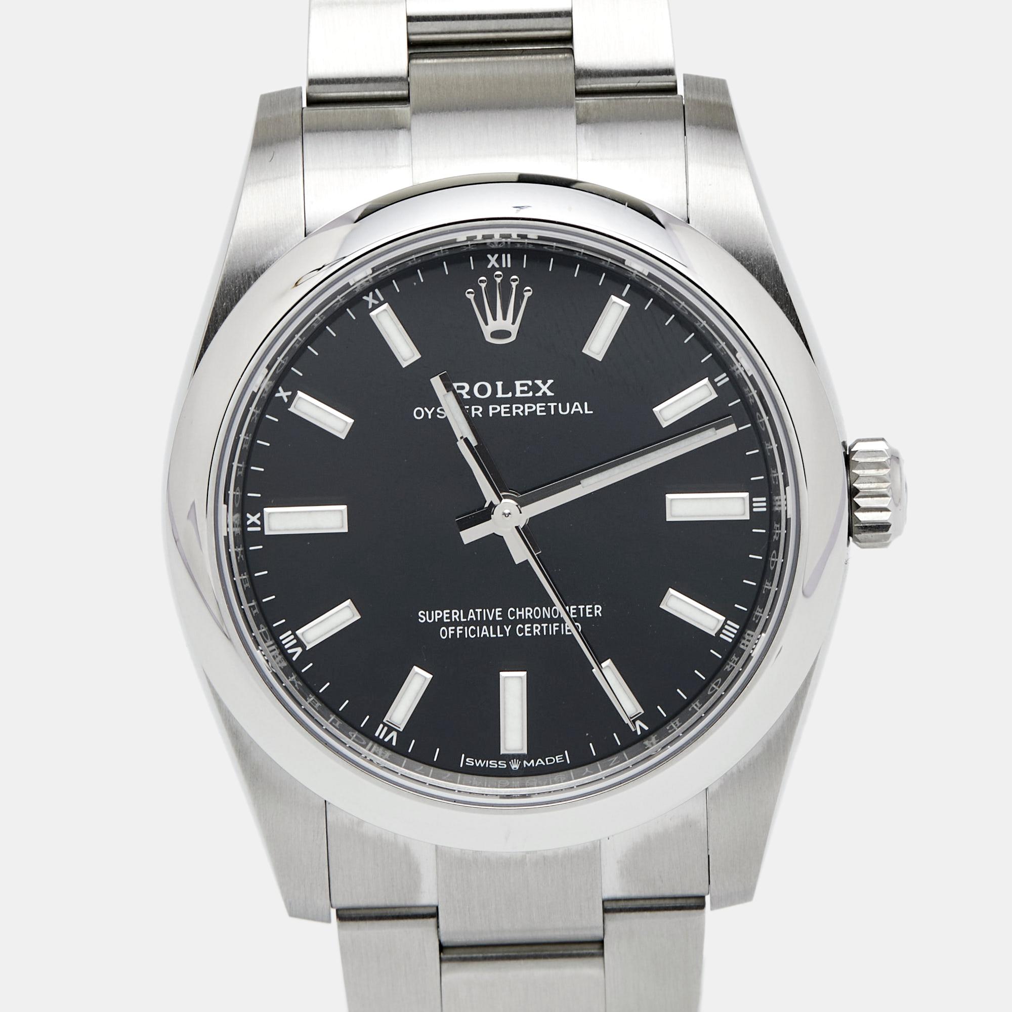 Rolex Black Oystersteel Oyster Perpetual Men's Wristwatch 34 mm at ...