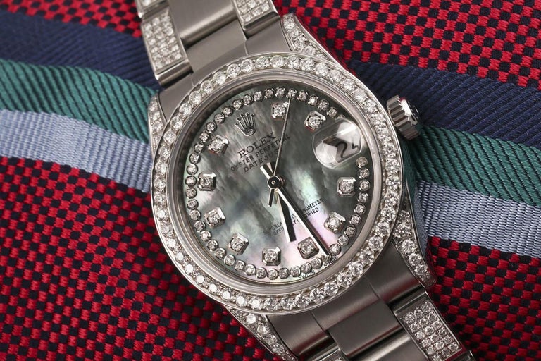 Rolex Black Pearl String Datejust S/S Oyster Perpetual Diamond Side ...