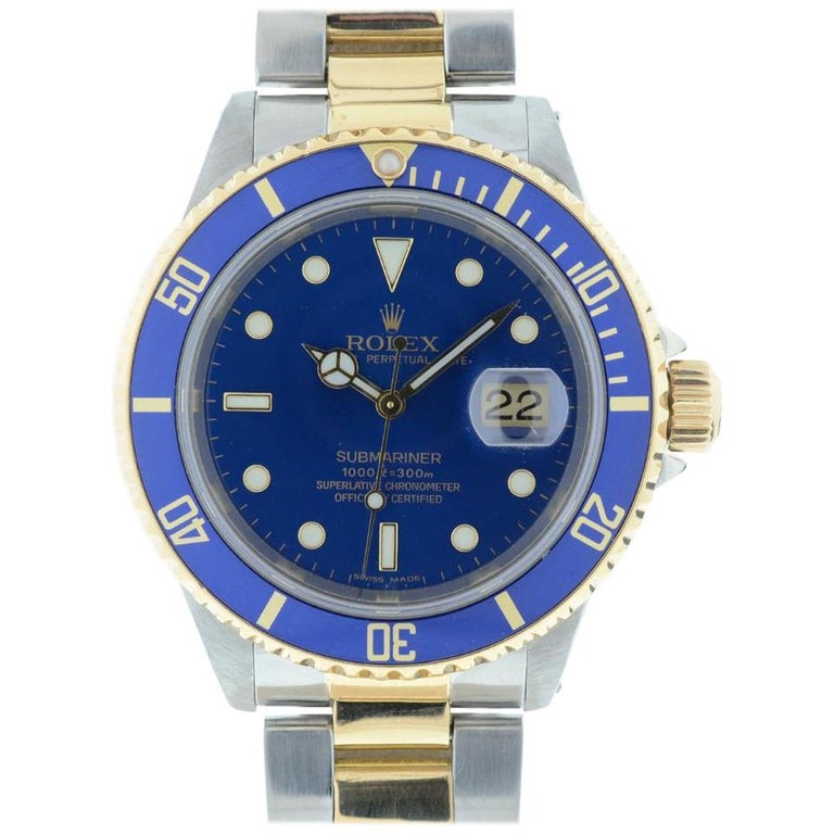 Rolex Blue 16613 Submariner Two Dial Men's Watch at 1stDibs