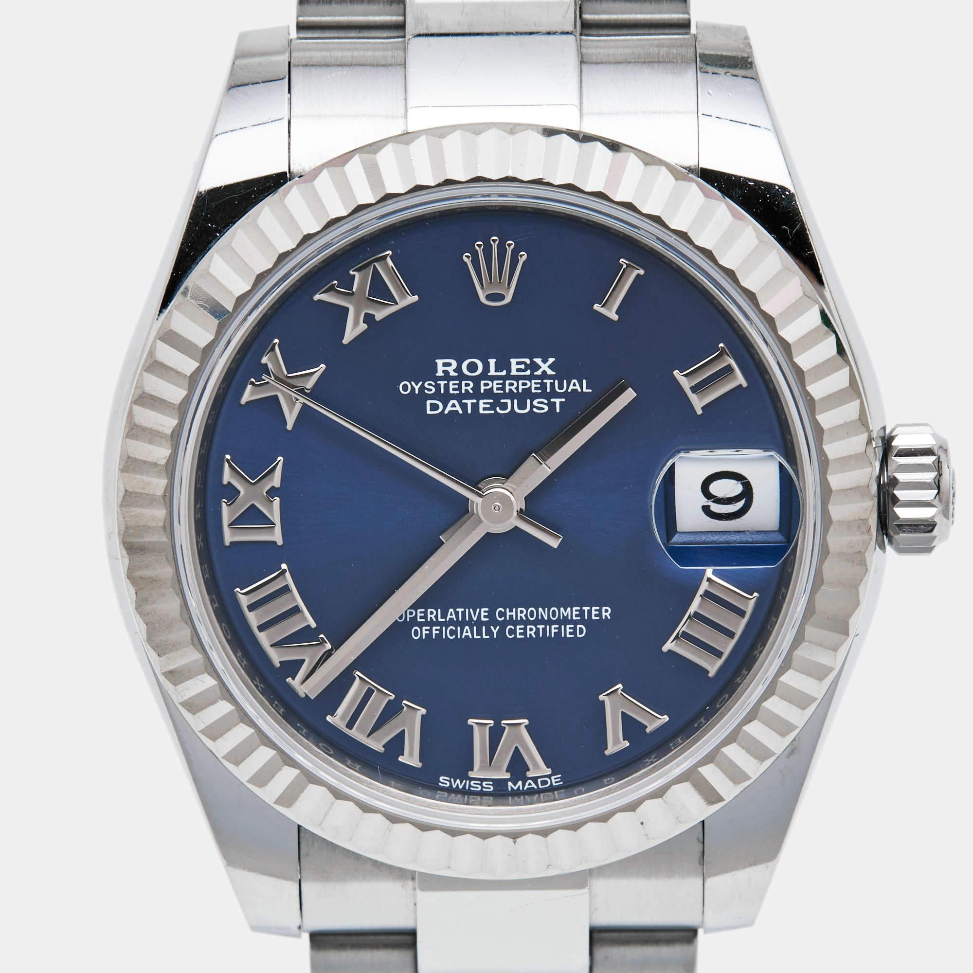 Rolex Blue 18K White Gold Oystersteel Datejust 178274 Women's ...