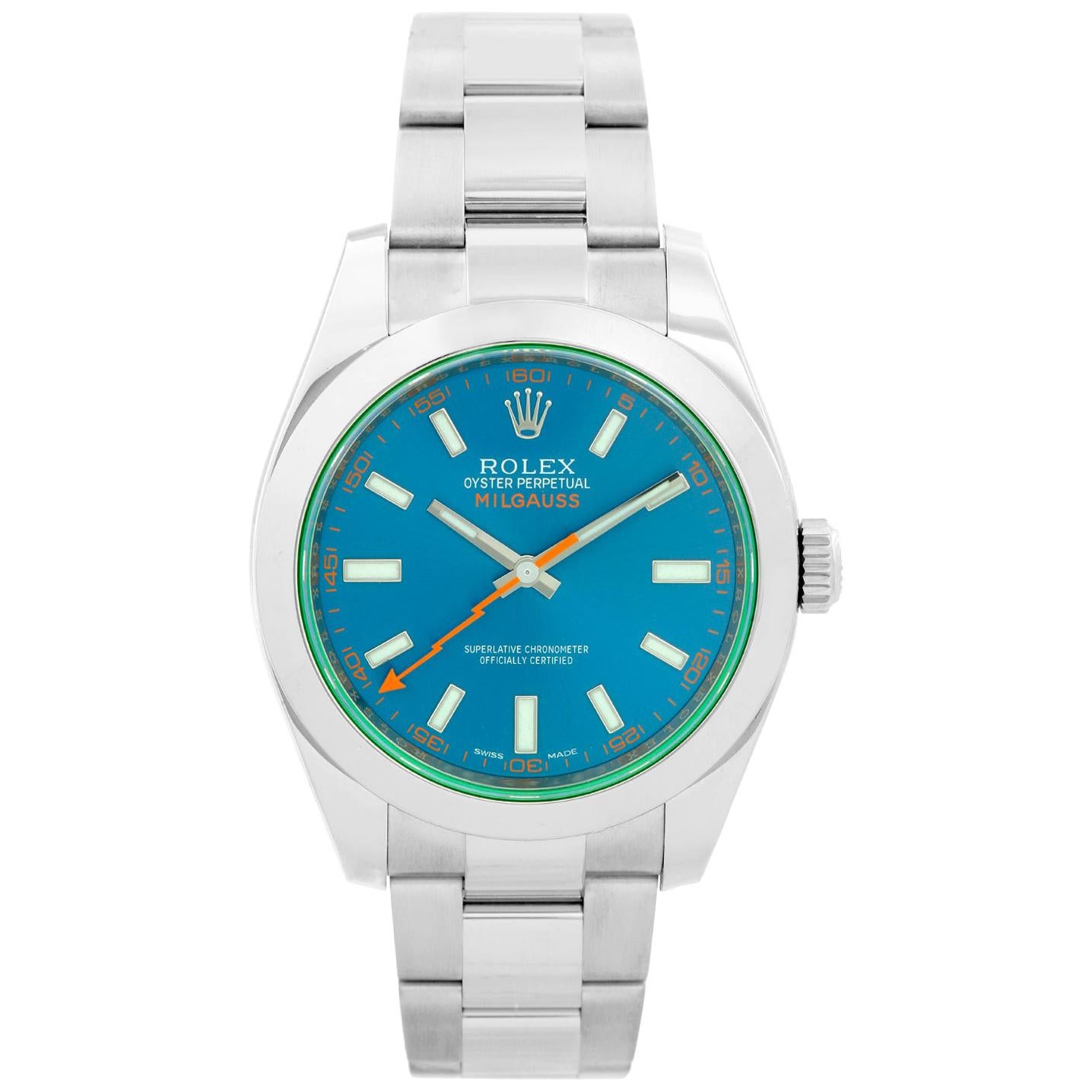 Rolex "Blue" Milgauss Stainless Steel Men's Watch 116400 GV at 1stDibs ...