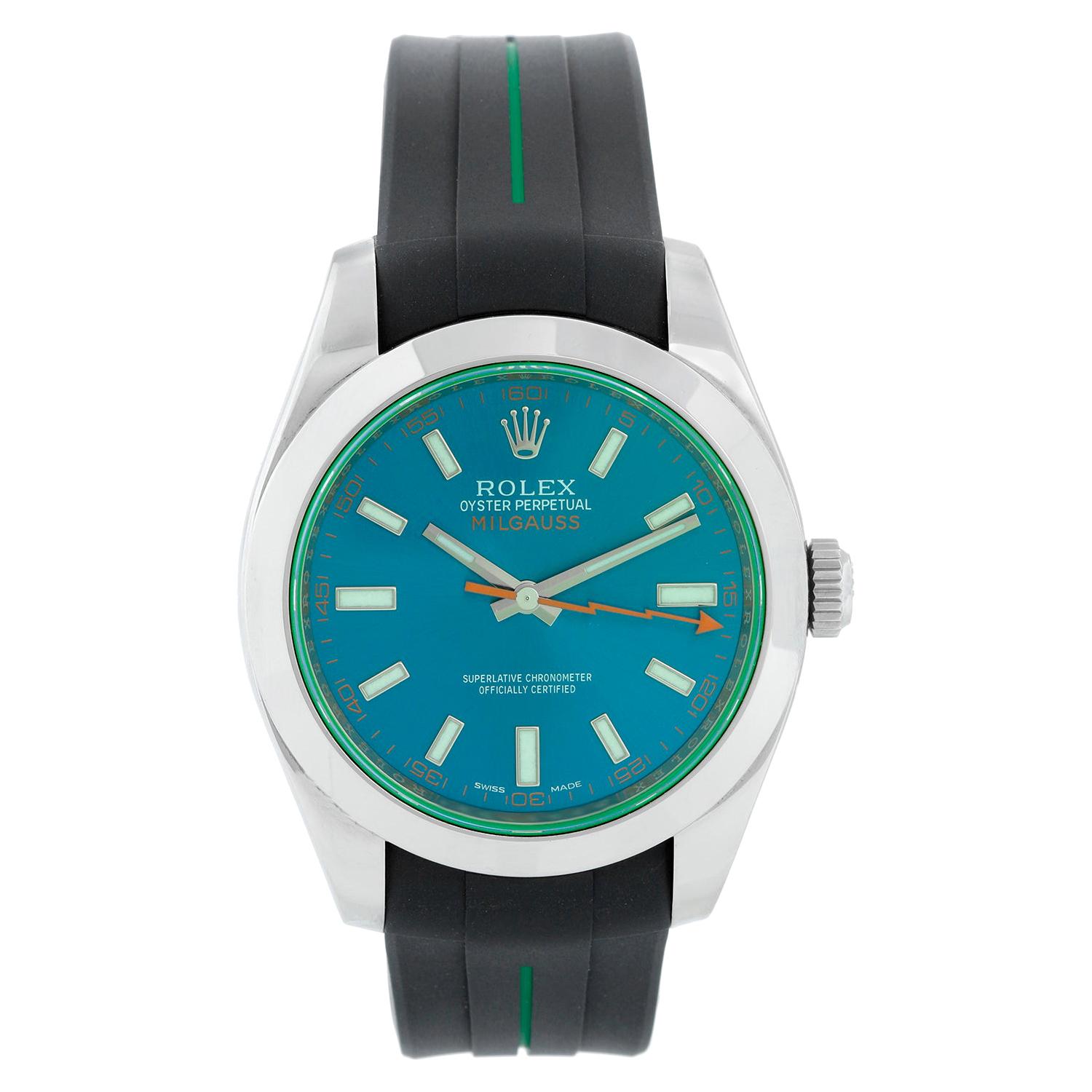Rolex "Blue" Milgauss Stainless Steel Men's Watch 116400 GV at 1stDibs