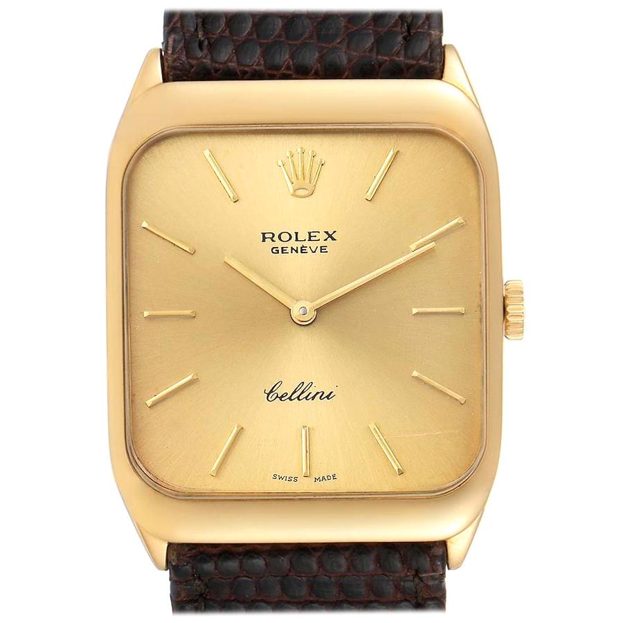 Rolex Cellini 18 Karat Yellow Gold Brown Strap Men's Vintage Watch 4027 ...