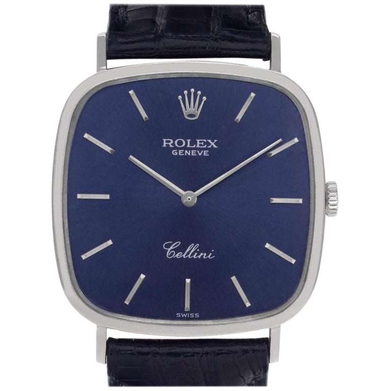Rolex Cellini 4114 18 Karat White Gold Blue Dial Manual Watch at 1stDibs