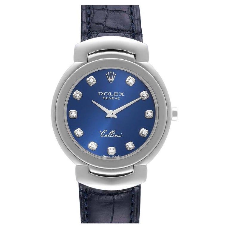 Rolex Cellini Cellissima White Gold Blue Diamond Dial Ladies Watch 6221 ...