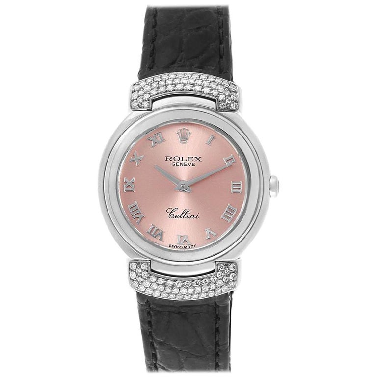 Rolex Cellini Cellissima Pink Dial White Gold Diamond Ladies Watch 6672 ...
