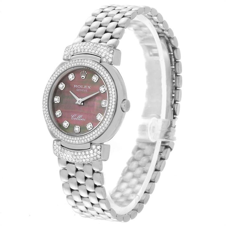 Rolex Cellini Cellissima White Gold MOP Diamond Ladies Watch 6673 at ...