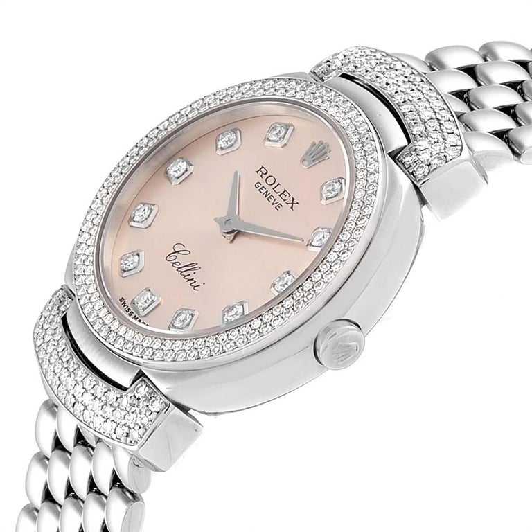 Rolex Cellini Cellissima White Gold Pink Dial Diamond Ladies Watch 6673 ...