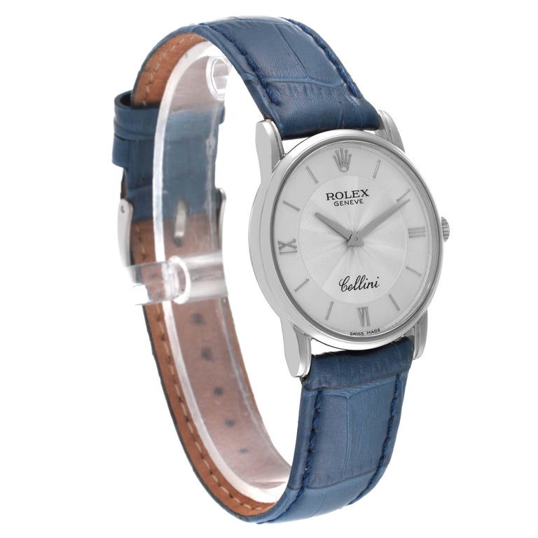 Rolex Cellini Classic 18k White Gold Silver Guilloche Dial Mens Watch ...