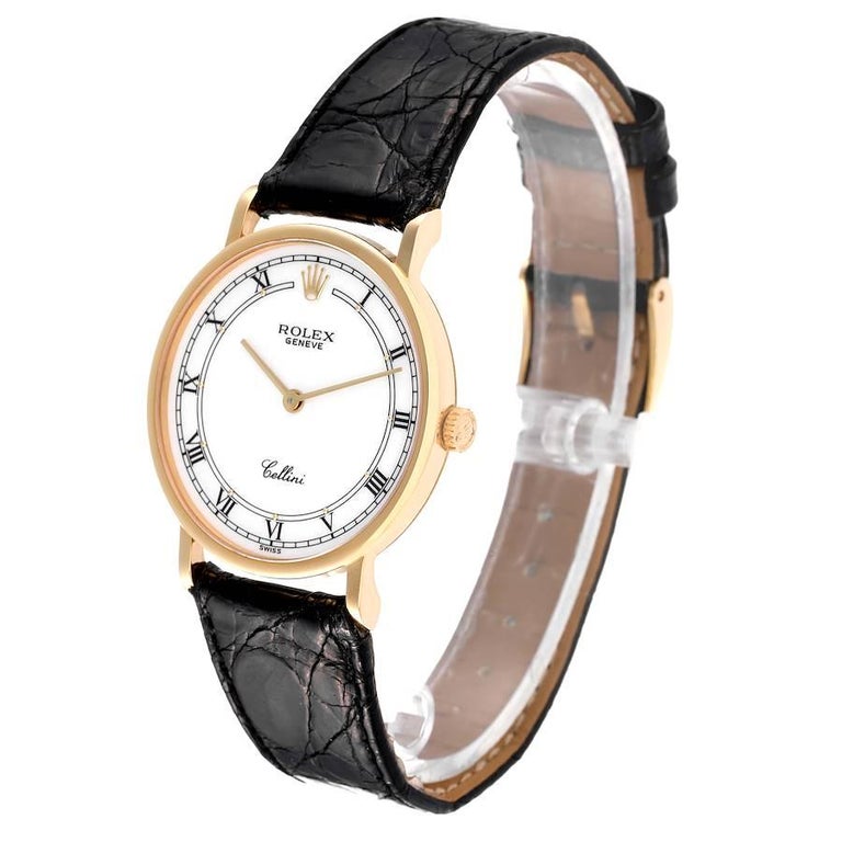 Rolex Cellini Classic 18K Yellow Gold White Roman Dial Mens Watch 5112 ...