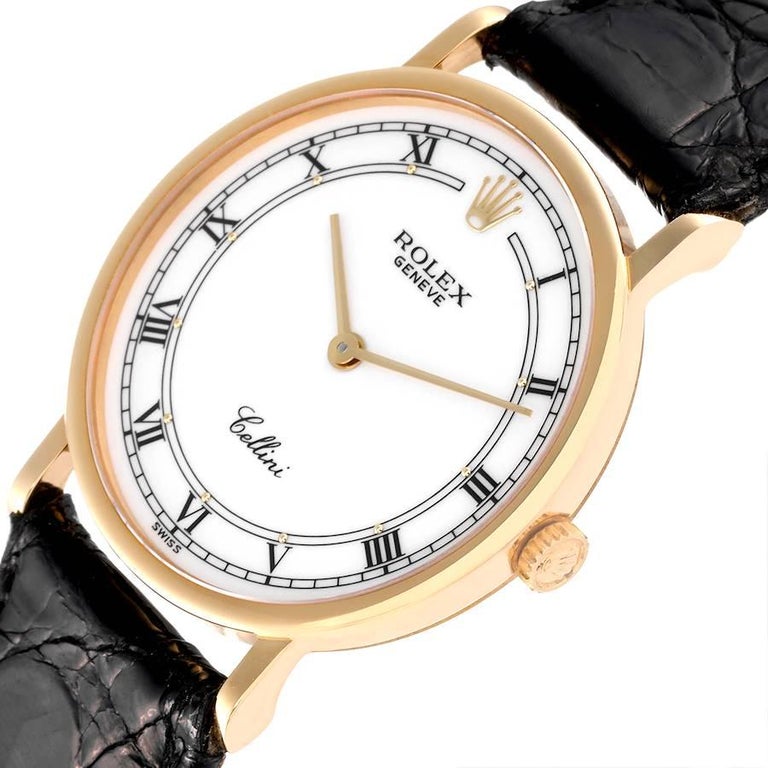 Rolex Cellini Classic 18K Yellow Gold White Roman Dial Mens Watch 5112 ...