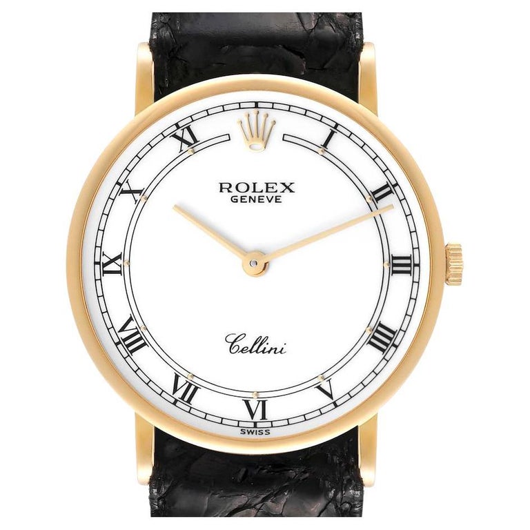 Rolex Cellini Classic 18K Yellow Gold White Roman Dial Mens Watch 5112 ...