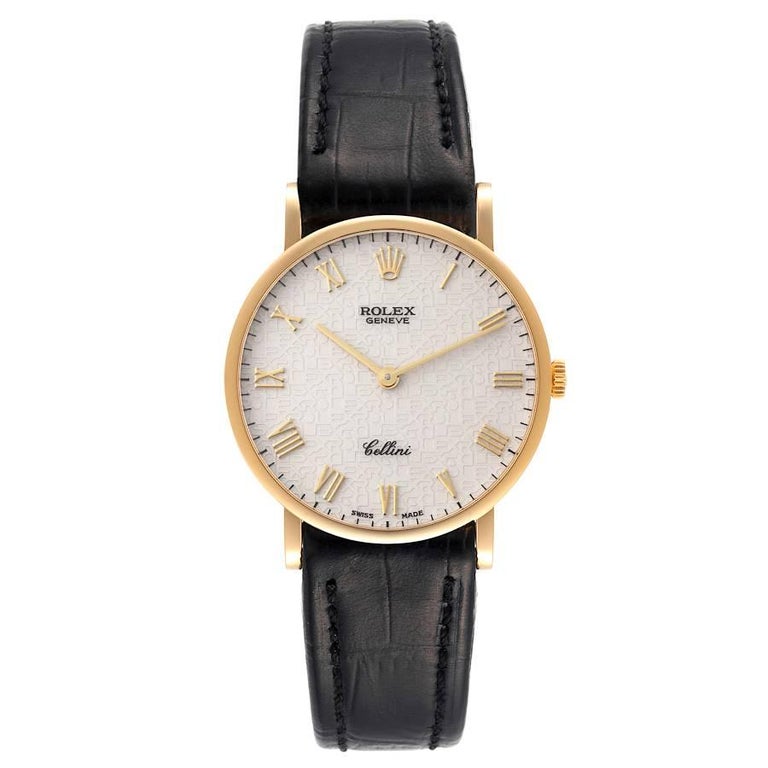 Rolex Cellini Classic Yellow Gold Anniversary Dial Black Strap Watch ...