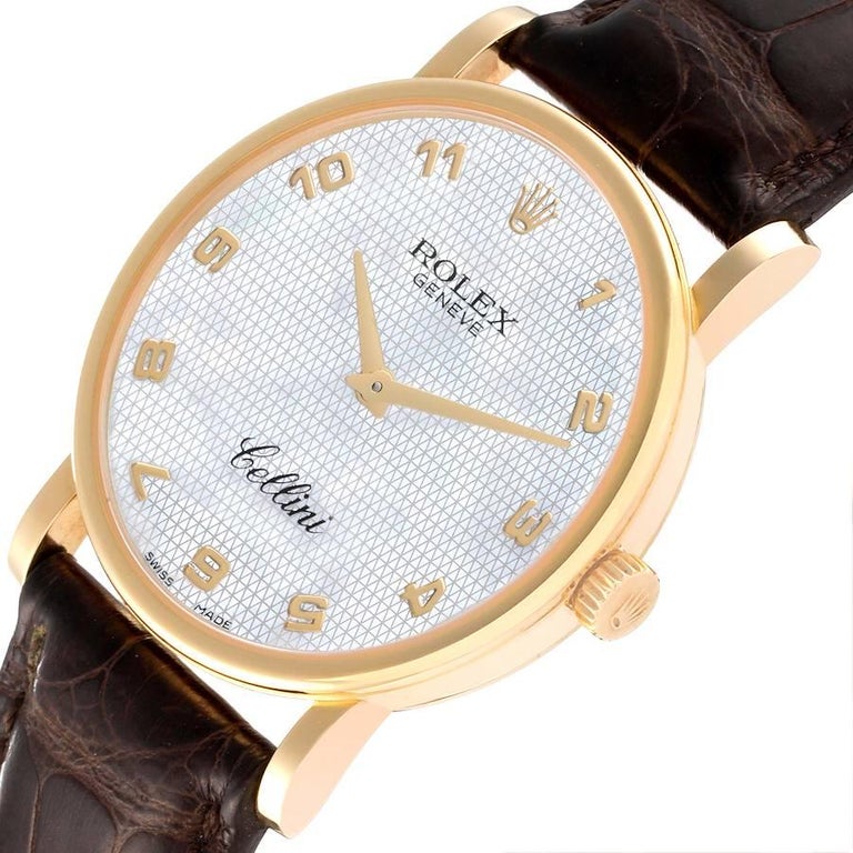 Rolex Cellini Classic Yellow Gold MOP Dial Brown Strap Watch 5115 For ...