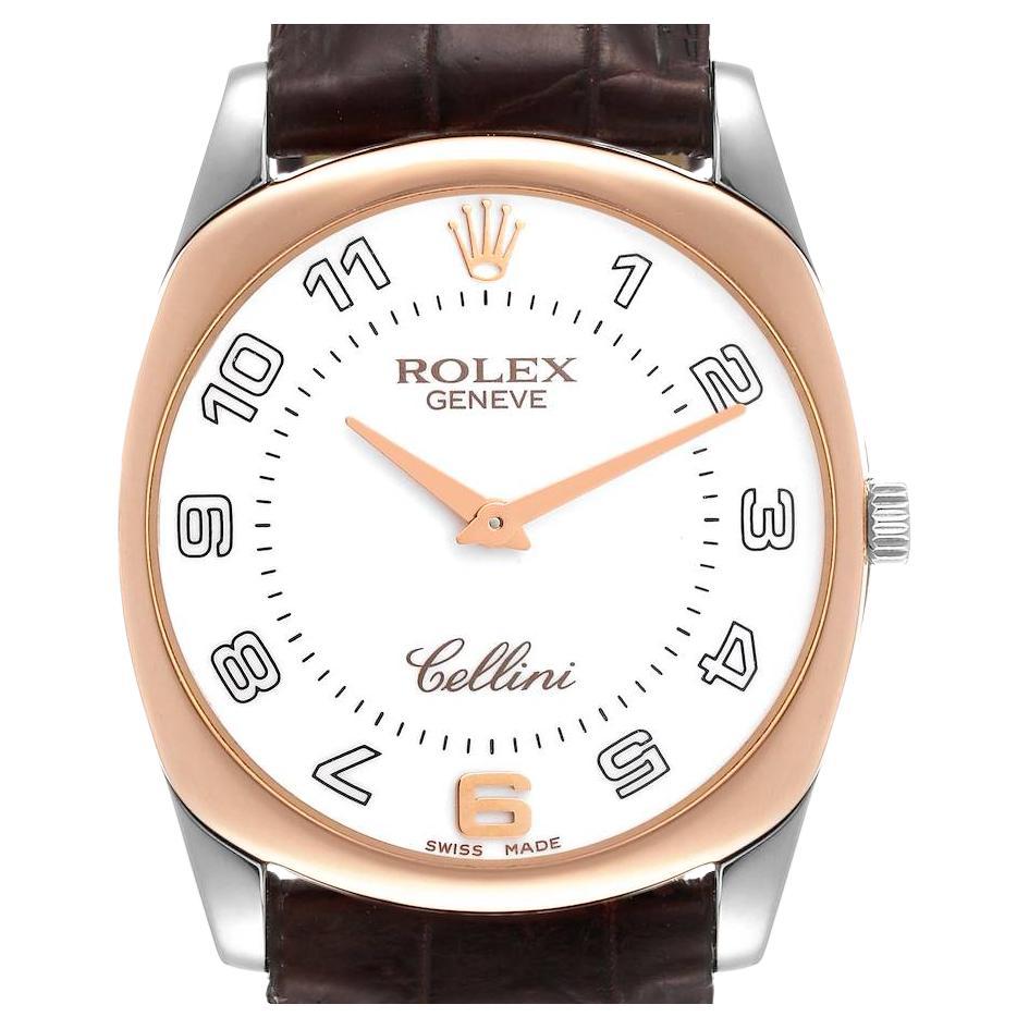 Rolex Cellini Danaos 18 Karat White Rose Gold Brown Strap Men’s Watch ...